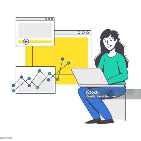 인터넷 플랫폼을 통해 이야기하는 여성과의 온라인 회의 개요 벡터 일러스트 레이 션 노트북에 대한 스톡 벡터 아트 및 기타 이미지 노트북 만짐 매스컴 Istock