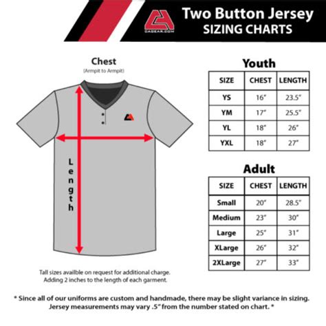 Sizing Charts Custom Apparel Inc