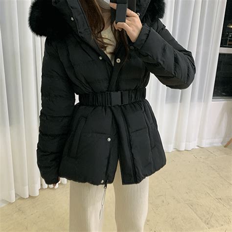 매장완판 리얼 폭스퍼 벨트 숏 패딩 에이블리