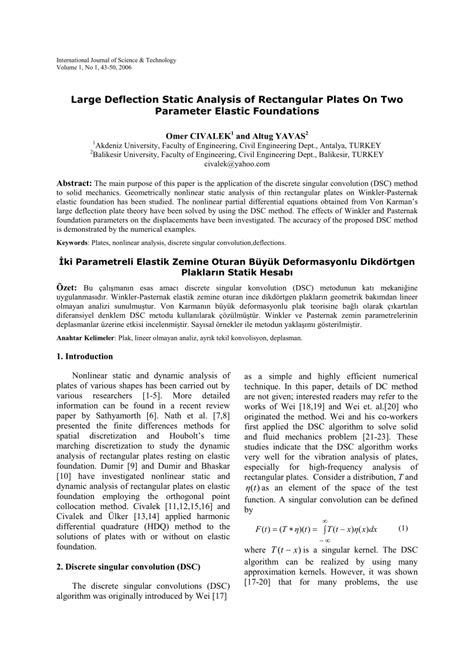 Pdf Large Deflection Static Analysis Of Rectangular Plates On Two Parameter Elastic Foundations