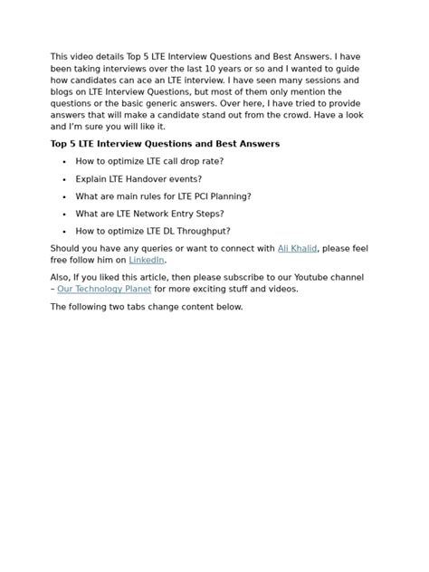 Top 5 Lte Interview Questions And Best Answers Pdf