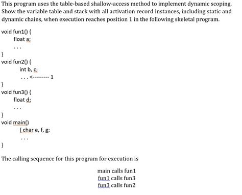 Solved This Program Uses The Table Based Shallow Access Method To