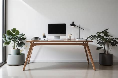 Premium Photo Minimalist Office With Table And Laptop