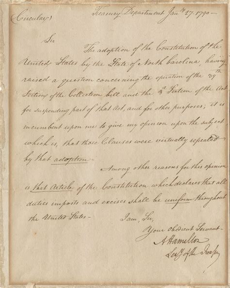 Alexander Hamilton Letter Signed On The Constitution The Raab Collection