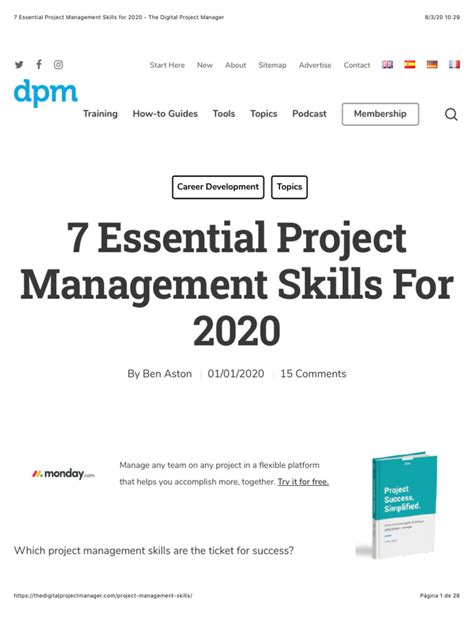 7 Essential Project Management Skills For 2020 Pdf Project
