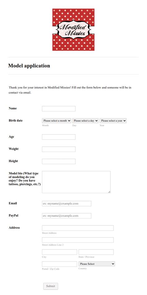 Model Application 2 Form Template Jotform