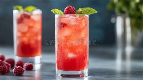 Refreshing Raspberry Cocktail With Mint Garnish Stock Illustration