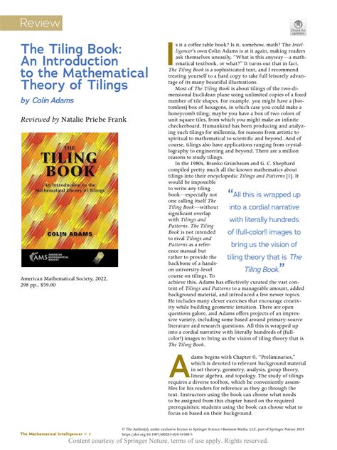 The Tiling Book An Introduction To The Mathematical Theory Of Tilings By Colin Adams Request Pdf