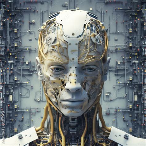 artificial intelligence in image of cyborg girl with electronic brain