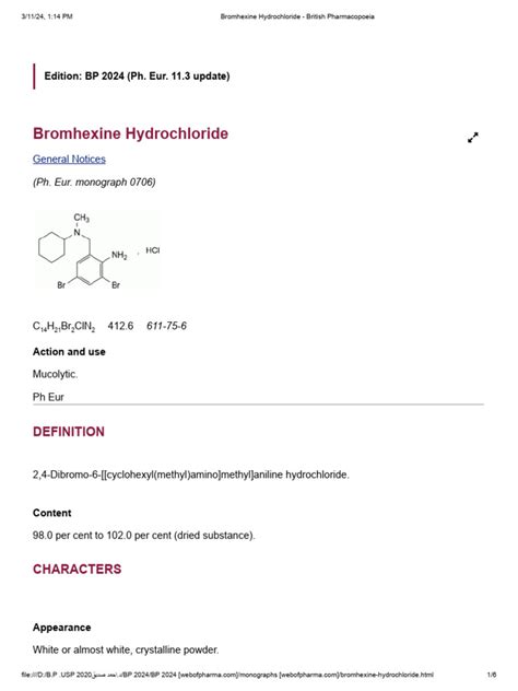 Bromhexine Hydrochloride Monograph Bp 2024 Pdf Chromatography