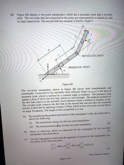 Solved Q6 Figure Q6 Depicts A Two Joint Manipulator Which Has A Prismatic Joint And A Revolute