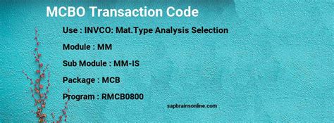 MCBO SAP Tcode For INVCO Mat Type Analysis Selection