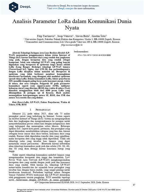 Analysis Of Lora Parameters In Id Pdf