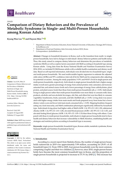 Pdf Comparison Of Dietary Behaviors And The Prevalence Of Metabolic