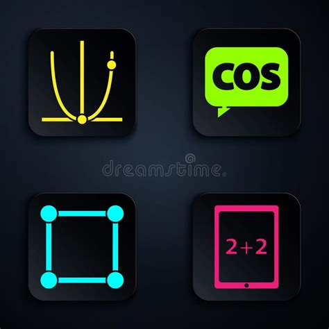 Set Tablet With Calculator Graph Schedule Chart Diagram Geometric Figure Square And