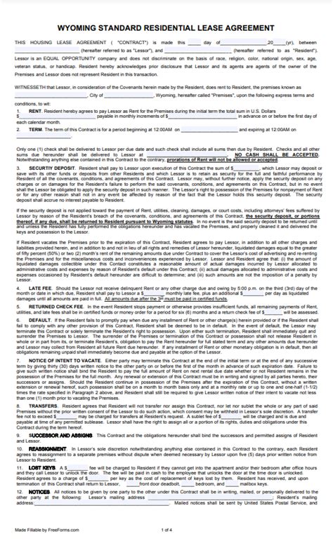 Top 5 Free Wyoming Wy Residential Lease Agreement Templates