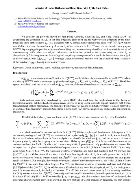 Pdf A Series Of Gabor Orthonormal Bases Generated By The Unit Cubes