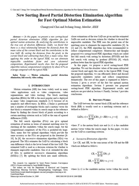 New Sorting Based Partial Distortion Elimination Algorithm For Fast