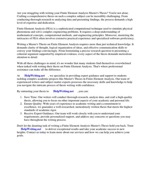 finite element analysis masters thesis pdf finite element method