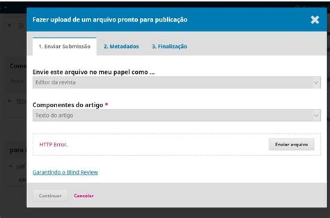 erro para fazer upload de um arquivo pronto para publicação ojs seer