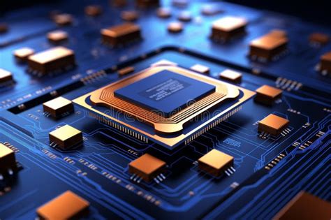 Orange Circuit Board With Processor Chip In Closeup View Isolated On