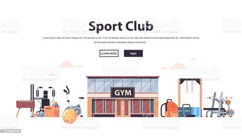 다른 피트니스 장비 체육관 도구 세트 훈련 건강한 라이프 스타일 개념 수평 복사 공간 체육관에 대한 스톡 벡터 아트 및 기타 이미지 체육관 건물 외관 건물 정면