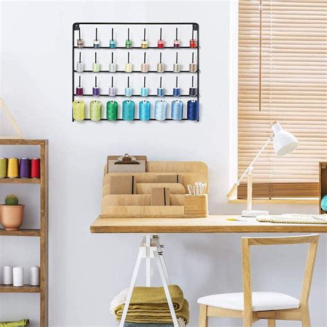 Haitarl 32 Spool Sewing Thread Rack Wall Mounted Metal Holder For