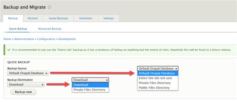 backup drupal sites using backup and migrate module webwash