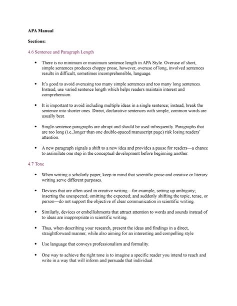 Apa Manual Sections Apa Manual Sections 4 Sentence And Paragraph Length There Is No Minimum