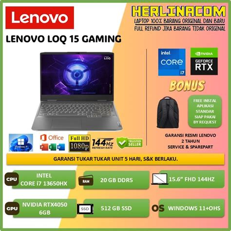 Jual Laptop Gaming Lenovo Loq I Hx Rtx Gb Gb Gb Ssd Windows Ohs Fhd