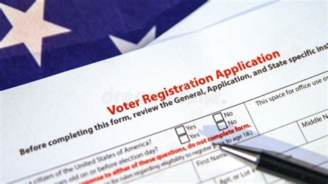 Voter Registration Application Form With Usa Flag In The Backdrop