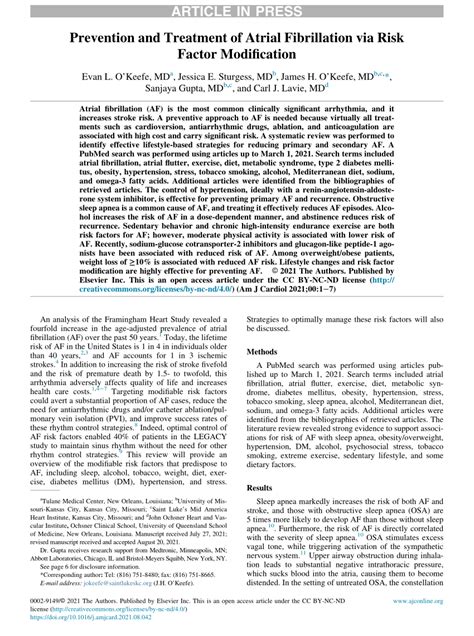 Pdf Prevention And Treatment Of Atrial Fibrillation Via Risk Factor Modification