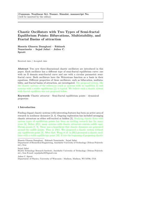 Pdf Chaotic Oscillators With Two Types Of Semi Fractal Equilibrium Points Bifurcations