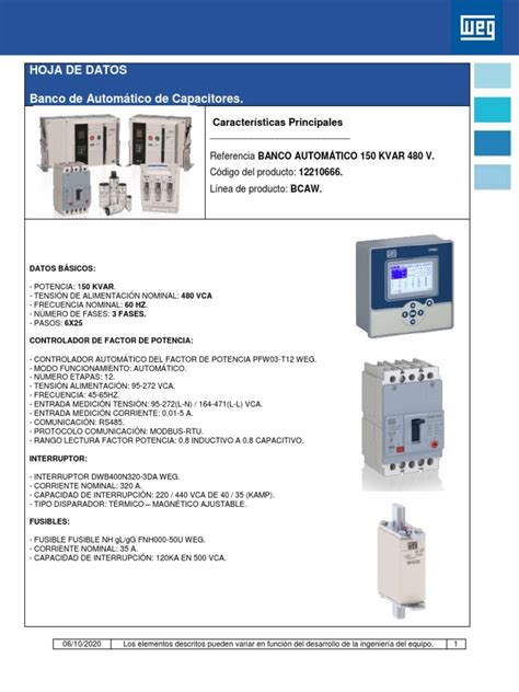 Ficha Tecnica Bacw 150 480 Vca Pdf Condensador Fusible Eléctrico