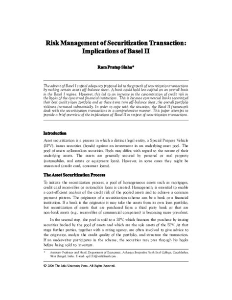 Pdf Prepayment Risk In Securitization Transaction Assessment And