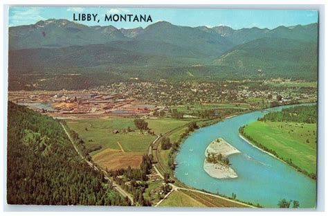 1973 Aerial View River Buildings Libby Montana Mt Vintage Posted
