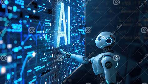 a humanoid robot interacts with a digital interface displaying