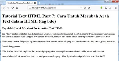 Tutorial Text Html Part 7 Cara Untuk Merubah Arah Text Dalam Html Tag Bdo