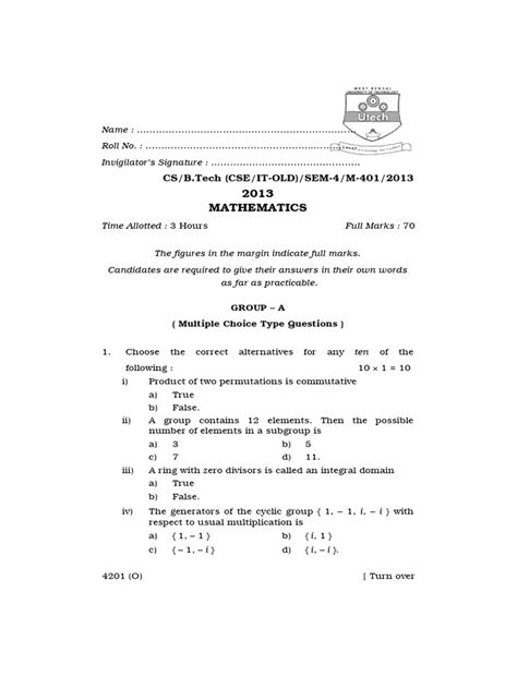 Btech Cse 4 Sem Mathematics 2013 Pdf Group Mathematics Vertex Graph Theory