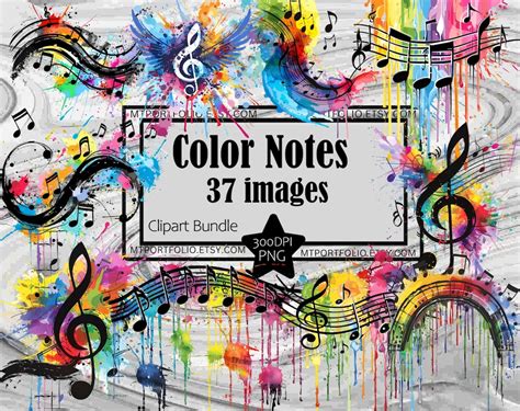 Colorful Music Clipart Music Notes Color Splashl Png Digital Download