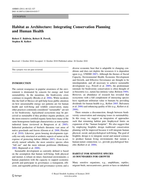 Pdf Habitat As Architecture Integrating Conservation Planning And Human Health