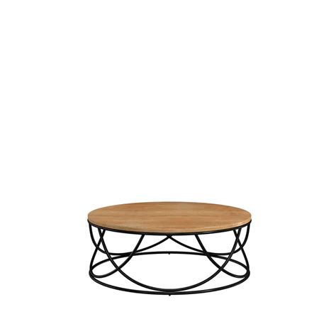 Mesa De Centro Circular Ayour Negro Y Madera Tugow