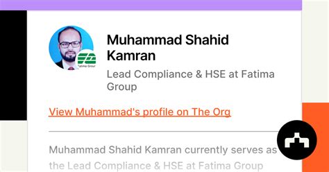 Muhammad Shahid Kamran Lead Compliance And Hse At Fatima Group The Org