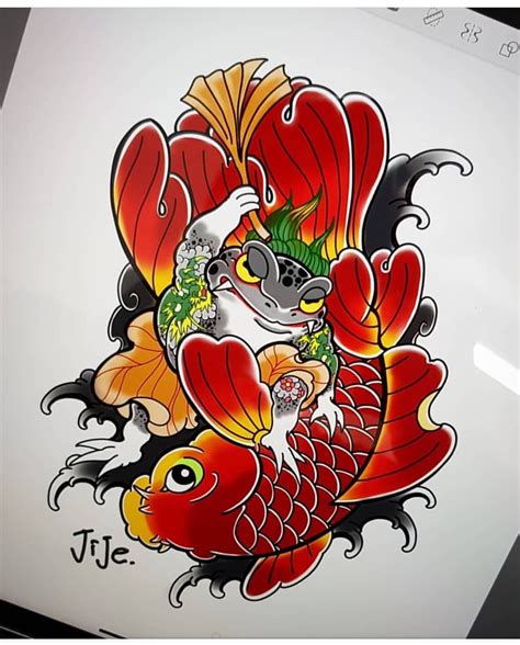 Traditional Japanese Koi Fish Tattoo Design Frog Riding Koi Fish