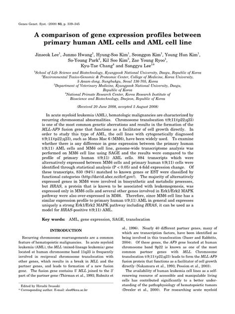 A Comparison Of Gene Expression Profiles Between Primary Human Aml