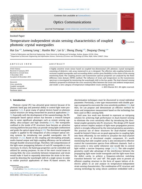 Pdf Temperature Independent Strain Sensing Characteristics Of Coupled Photonic Crystal Waveguides