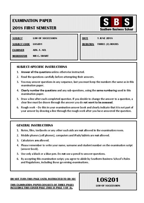 los201 2018 01 exam course summary general instructions 1 notes