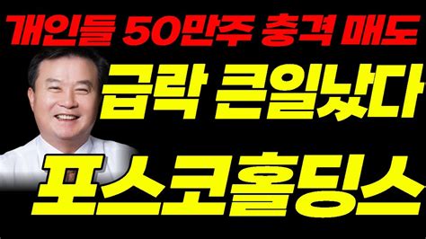 포스코홀딩스 개인들 50만주 충격 매도 급락 큰일났다 포스코홀딩스 Youtube