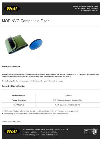 Mod Nvg Compatible Filter Wolf Safety Lamp Company Pdf Catalogs Technical Documentation