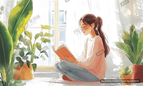 Ai创作图认真读书的女生 看书插画 休闲休息看书场景 阅读插画 坐在窗前看书的女孩 读书女孩插画 读书学习场景 读书插画 居家的女生 看书看画册的女生 阅读会插画 惬意下午插画 认真看书的女孩